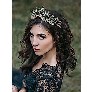 SWEETV Emerald Wedding Tiara for Women, Green Bridal Crown Princess Tiara Headband, Costume Party Accessories for Brithday Halloween Babyshower