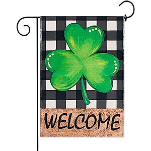 St Patricks Day Garden Flag 12x18 Double Sided, Shamrock Garden Flag for Outdoor Yard Saint Patricks Day Decorations