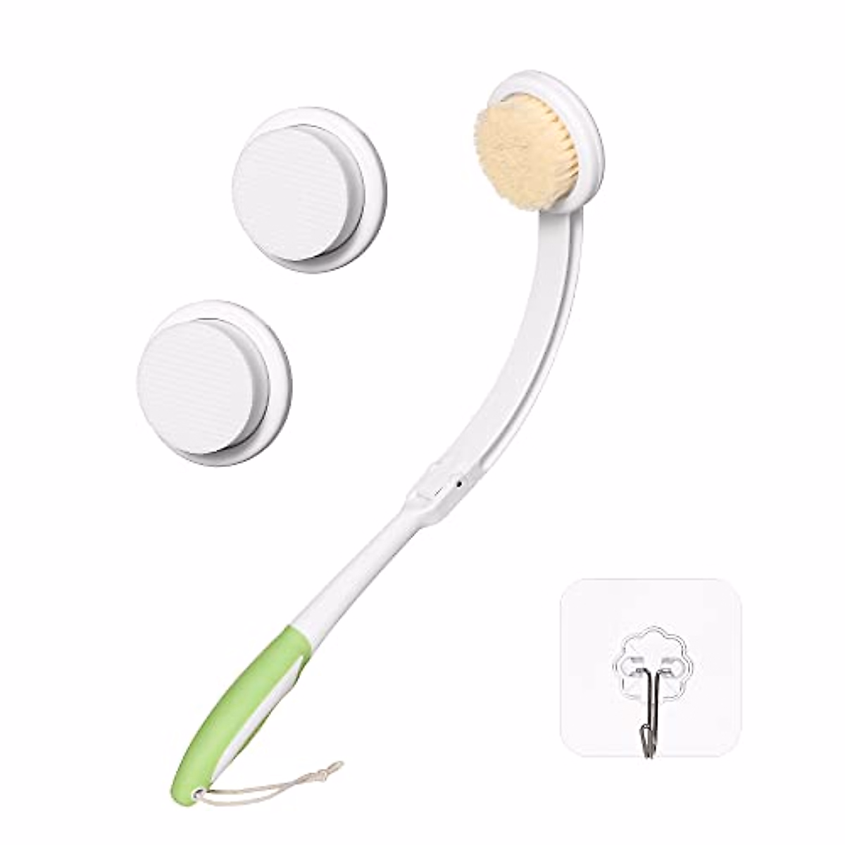 Fanwer 3 in 1 Back Brush Long Handle for Shower & Lotion Applicator for Back, 18.9in Back Scrubber for Shower,Shower Body Brush with Curved Handle for Men and Women with Limited Mobility