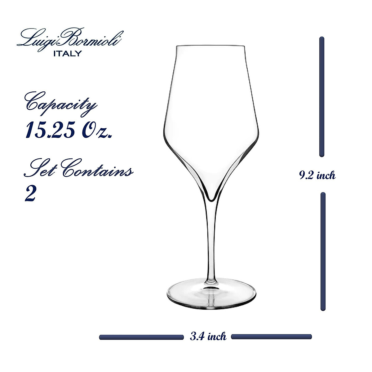 Luigi Bormioli Supermo 15.25 oz Chianti/Pinot Grigio Red Wine Glasses, 2 Count (Pack of 1), Clear