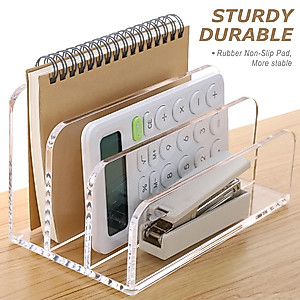 SANRUI Acrylic File Mail Desktop Organizer Sorters,3 Compartments Laddered Clear Desk Letter Organizer Office Document Sorter,Multifunction Envelope Folder Racks Holders for Office,Home, School