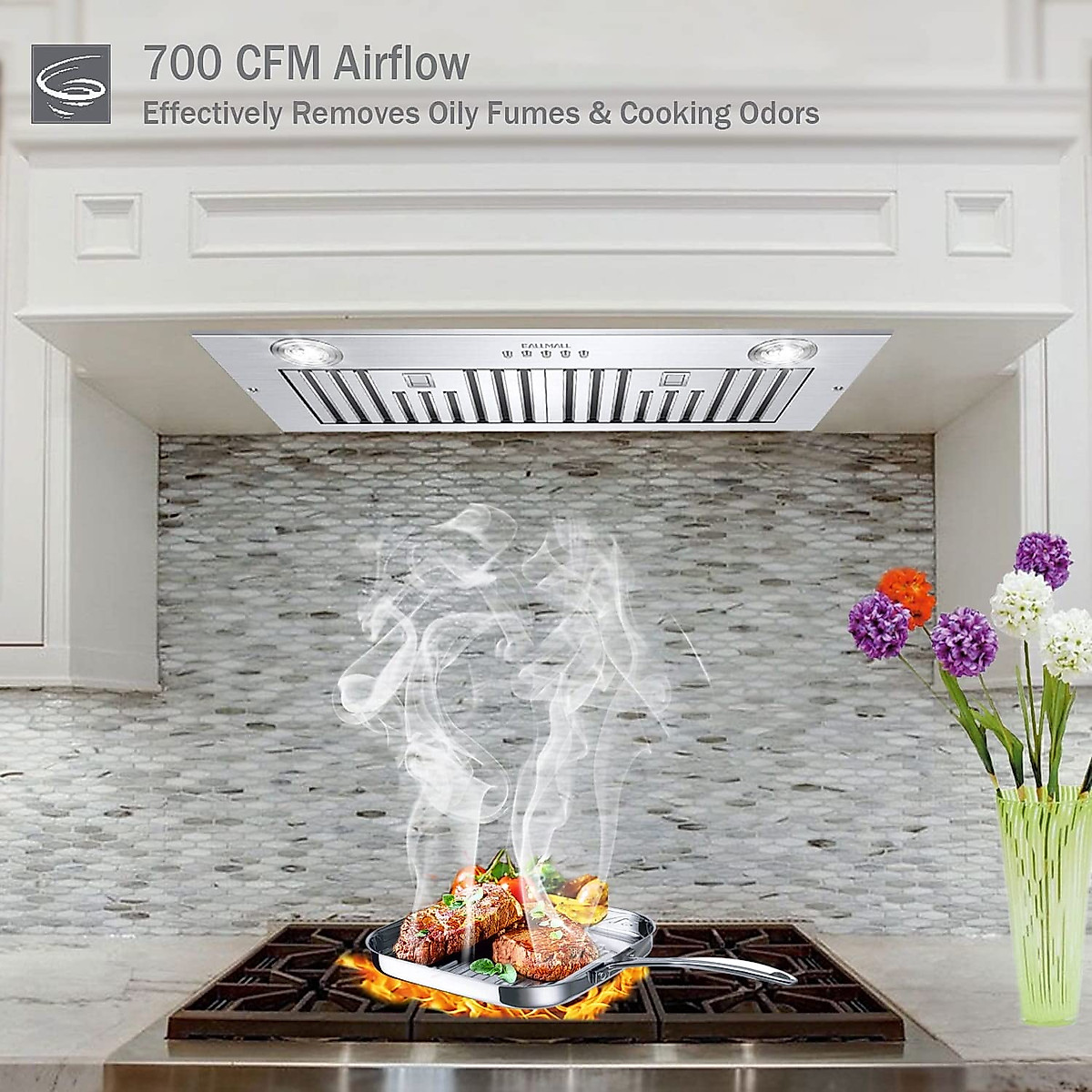 EALLMALL Range Hood Insert 36 Inch, 700 CFM Range Hood Insert, Ducted/Ductless Convertible Vent Hood Insert, Ultra-quiet Insert Range Hood, Hood Range Insert, Stainless Steel Range Hood, FC-36