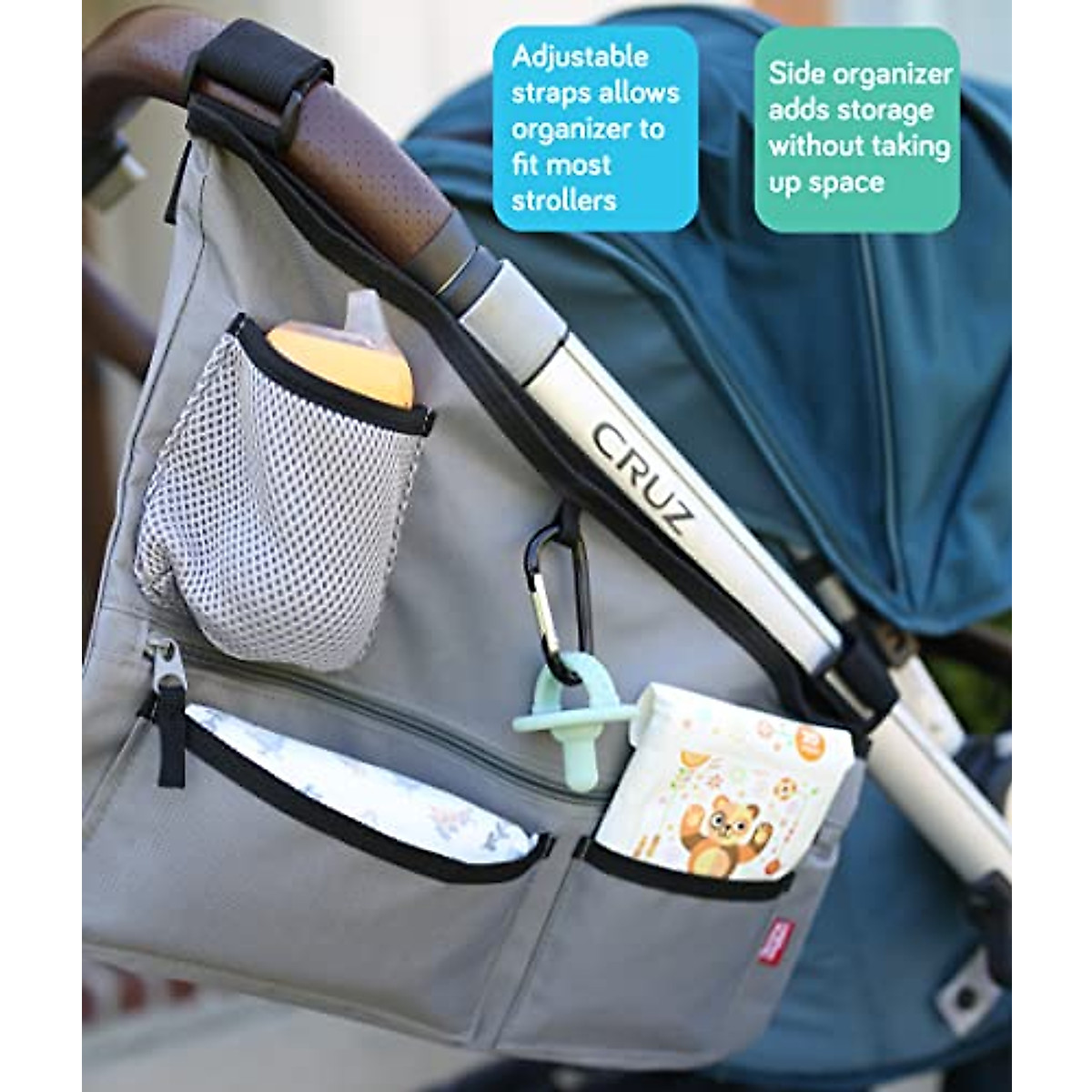 Nuby Fabric Side Stroller Organizer: Keeps Essentials Organized Gray