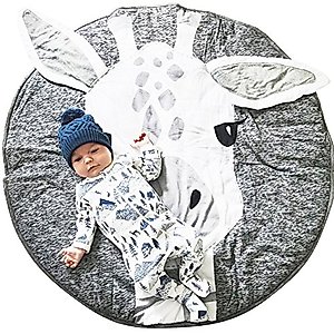Lzttyee Cotton Round Giraffe Nursery Rug Baby Floor Playmats Crawling Mat Game Blanket for Kids' Room Decoration Dark Gray