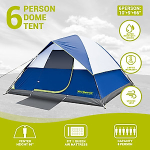 BEYONDHOME Dome Camping Tent, 6 Person Tent with Rainfly, Portable Waterproof & Windproof Tent 10'x9'x66'' Easy Setup with Carry Bag for Family Camping & Outdoor Hiking, Upgraded Ventilation