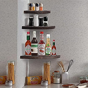 HYPOSFEE Corner Wall Shelf Set of 3, Floating Corner Shelves for Wall, Rustic Wood Wall Storage Display Shelves for Living Room Bedroom Bathroom Kitchen