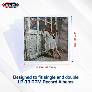 BCW 33 RPM Record Sleeves | Polypropylene Vinyl Record Outer Sleeves | 2 mil Thickness | Vinyl Record Album Protectors | Protective Sleeves for Vinyl Record Albums | Record Sleeves Outer (200 Pack)