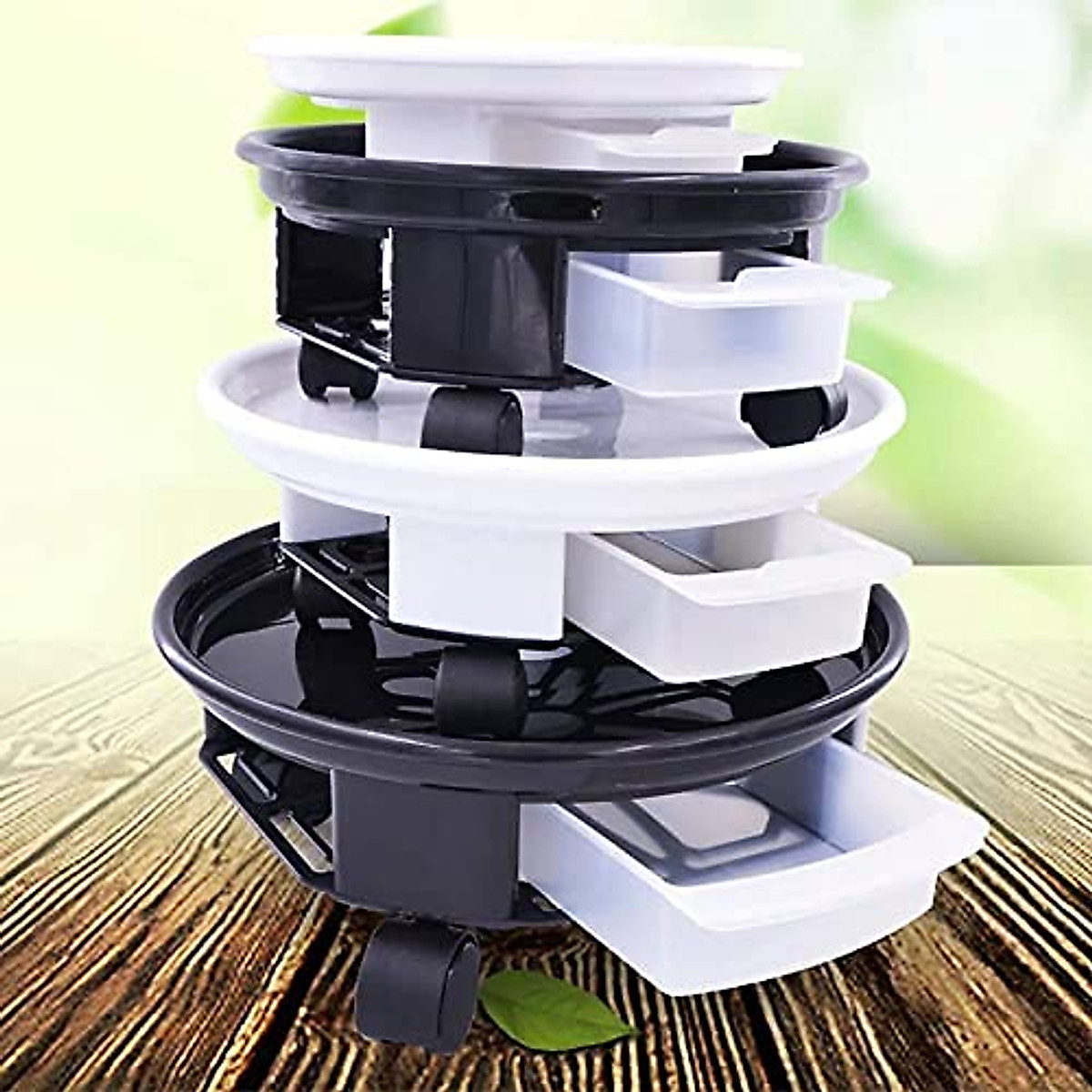 17.7inch Black Plant Caddy with Water Container, Heavy Duty Plant Stand with 5 Wheels, Round Flower Pot Mover Plant Saucer, Home Garden Planter Dolly Caster with Wheels Rolling Plant Tray (1pc)