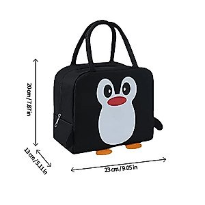Cute Cartoon Black Penguin Lunch Bags For Kids Reusable Insulated Lunch Box Female White Collar Nurse Student Office Worker Lunch Tote Bag