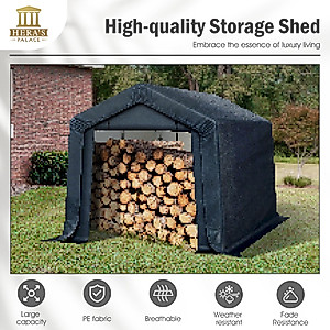Hera' S Palace 8x12ft Heavy Duty Carport Outdoor Patio Anti-Snow Portable Canopy Storage Shelter Shed with 2 Roll up Zipper Doors Garage Kit Tent for Motorcycle, Snowmobile, Garden Tools, Dark Gray