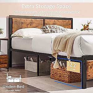 VECELO Full Platform Bed Frame with Rustic Vintage Wood Headboard, Mattress Foundation, Strong Metal Slats Support, No Box Spring Needed