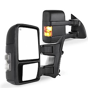 SCITOO Towing Mirrors Power Adjusted Heated Turn Signal Light Black Housing Tow Mirrors Replacement Fit for 1999-2007 For Ford For F250/F350/F450/F550 Super Duty Pair Truck Mirrors