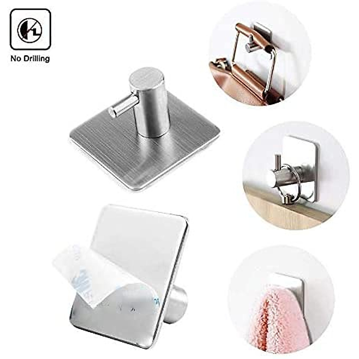 GBSTORE 2 Pcs 304 Stainless Steel Self Adhesive Hooks, Wall Hanger Hooks, Heavy Duty Hooks, Kitchen Bathrooms Hooks for Hanging Clothes,Bags,Scarves,Coats, Bath Towel (Silver Towel Hooks)