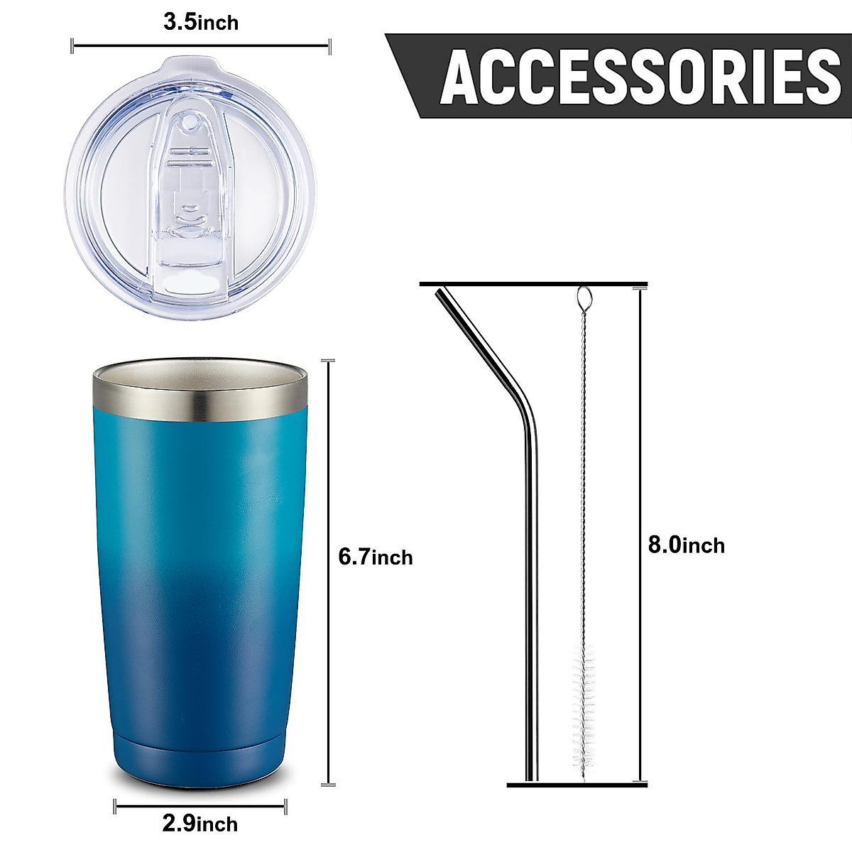 COMOOO 20oz Tumbler with Straw Stainless Steel Insulated Coffee Tumbler Cups Double Wall Vacuum Travel Coffee Mug with Splash Proof Sliding Lid for Hot Cold Drinks (Dark Night, 1 Pack)