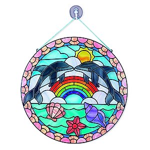 Melissa & Doug Stained Glass Dolphin Art Kit, Arts and Crafts for Kids Age 5+, Kids Craft Kits, Kids Activity Window Art, Sticker Art, Animal Stickers, Mess Free Activity