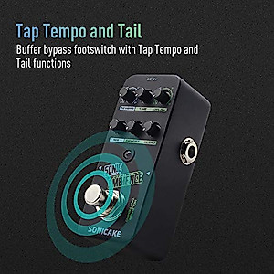 SONICAKE Delay Reverb Pedal Sonic Ambience Multi Mode Tap Tempo Delay and Reverb Guitar Bass Effects Pedal