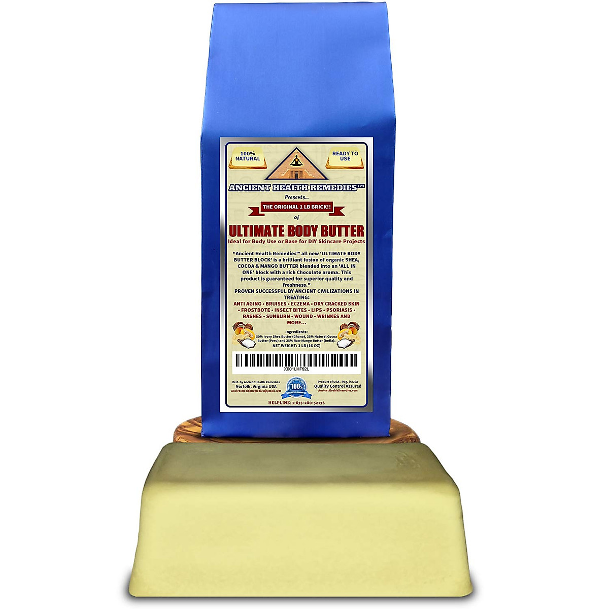 Ancient Health Remedies Organic Shea, Cocoa, Mango Butter ULTIMATE BODY BUTTER BLOCK 1 LB (16 oz) Raw, Unrefined Skincare Ingredient for Homemade DIY Lotion Making, Baby Care and Hand Cream (USA)