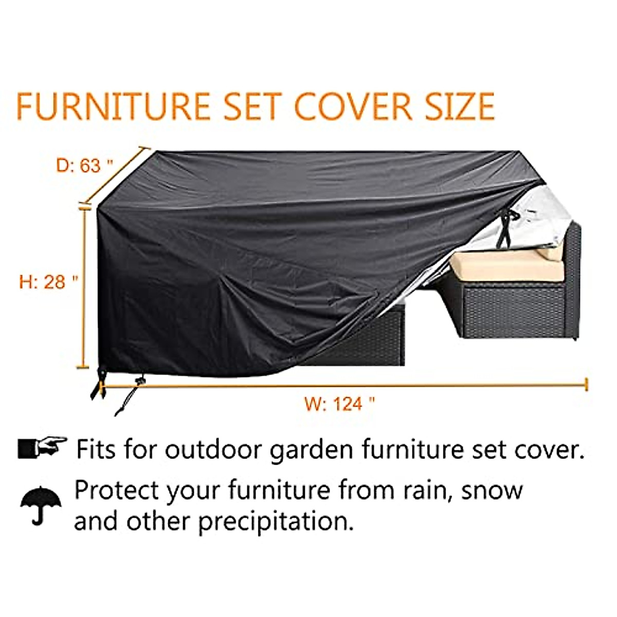 Oslimea Patio Furniture Cover Waterproof, Outdoor Sectional Sofa Set Cover Heavy Duty 420D Rectangle Table and Chair Set Cover (126" L× 63" W× 28" H)