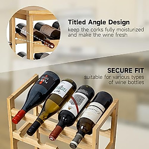 28-Bottle Wine Rack Free Standing Floor, Solid Wood 7-Tier Display Wine Storage Shelves with Tabletop, Wobble-Free Bottle Holder for Cellar Kitchen Bar Dining Room Living Room, Oak