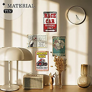 Race Car Room Decor For Boys - 8x12 Metal Tin Race Car Parking Only Sign - Car Themed Room Decor Gift - Garage, Man Cave, Bedroom Wall Decor