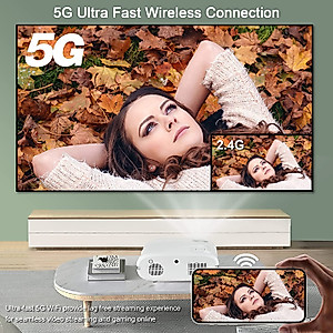 Projector with 5G WiFi and Bluetooth JIFAR 560 ANSI 16000L Native 1080P Outdoor Movie Projector 4k Support,Auto 6D Keystone&50% Zoom,Portable Smart Home LED Video Projector for Phone/PC