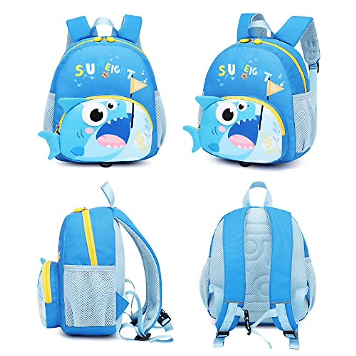 SUN EIGHT Toddler Backpack with Anti-Lost Harness 3D Cartoon kids shark Backpack School Bag for Baby Girl Boy 1-5 Years Baby Backpack (Shark)