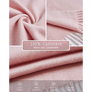 EURKEA 100% Cashmere 2024 Winter Scarf for Women, Fringed Edges, Warm & Soft, Lightweight, Gift Ready, Solid/Plaid/Two-Tone, Pink, Free Size