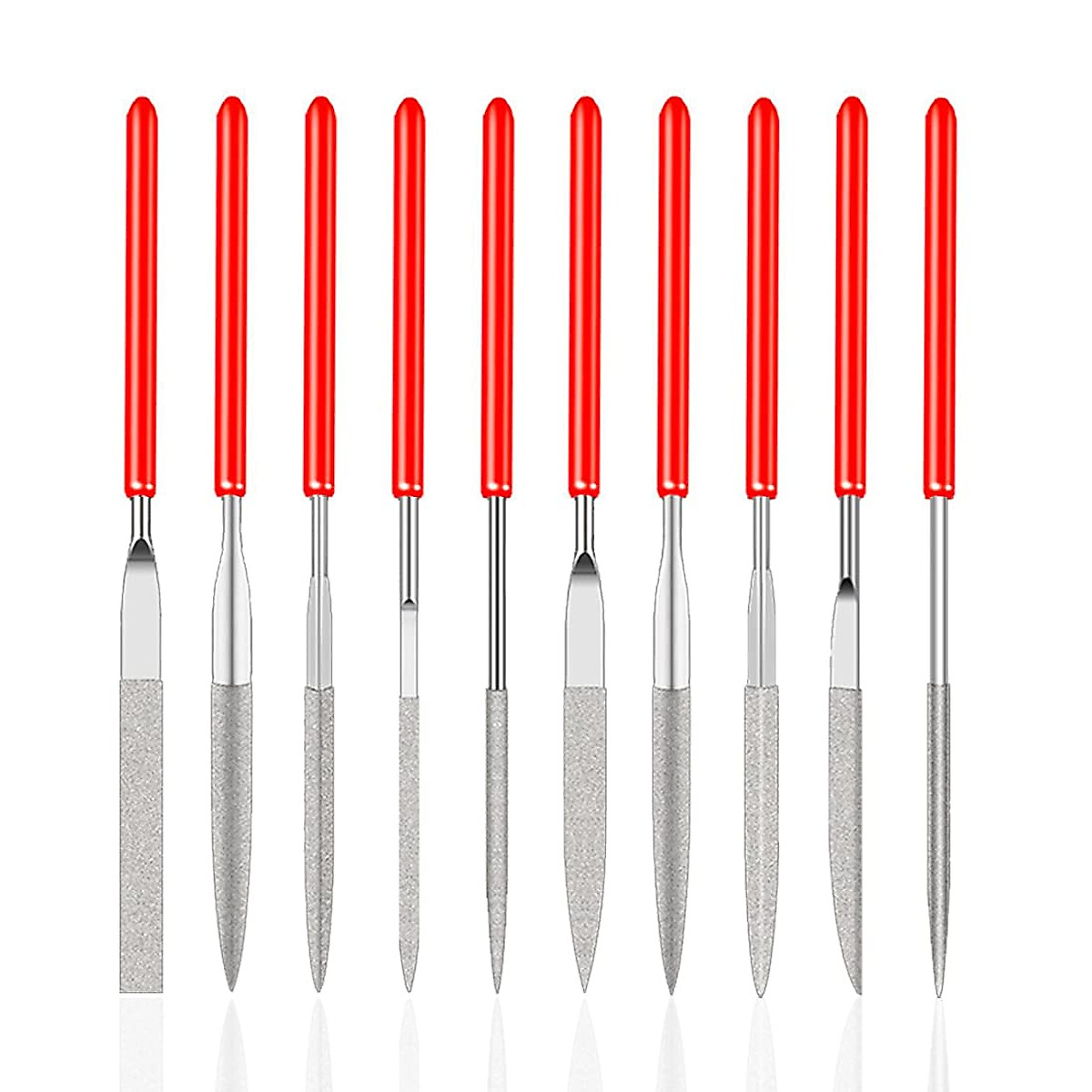 Saipe 10 Pcs Mini Diamond Needle File Set Diamond Files Mini Needle Set for Jewlery Metal Glass Stone Grinding, Polishing and Engraving (2x100mm)