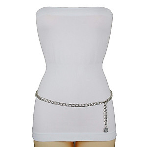 Women Fashion Skinny Belt High Waist Hip Silver Metal Chain Coin Charm Buckle Fit Size XS S M