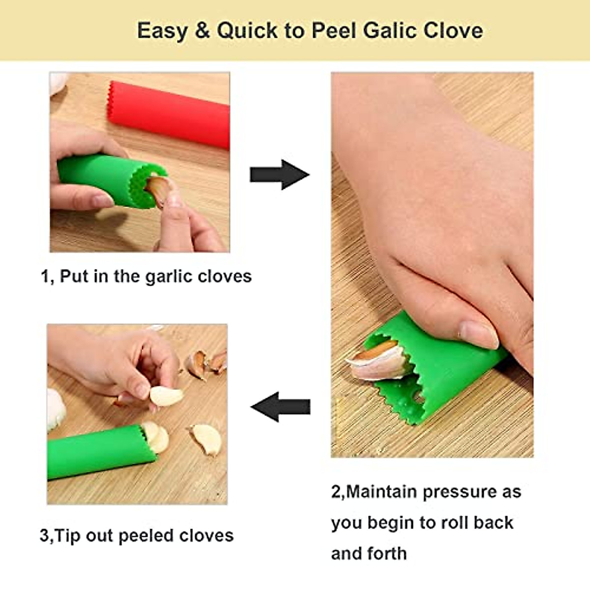 Maxracy Garlic Peeler Tube, Silicone Garlic Roller, Easy to Peel Garlic Cloves, Useful Kitchen Tool for Garlic(3colors)