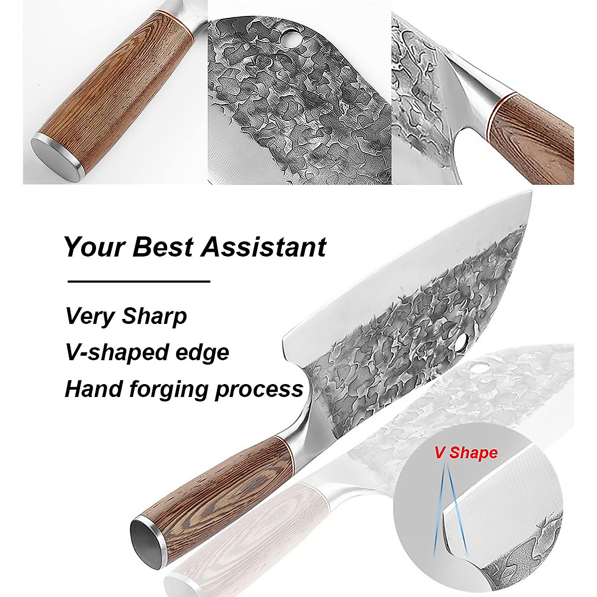 Forged Serbian Chefs Knife - Meat Cleaver Butcher Knife - Chinese Bone Cutting Knife - Razor Sharp High Carbon Steel for Meat and Vegetable Cutting