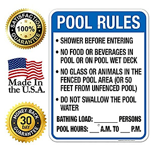 Florida Pool Rules Sign, Complies With State Of Florida Pool Safety Code, (SI-62042) 18x24 Inches, 55 mil thick HDPE (high density polyethylene), Fade Resistant, Made in USA by Sigo Signs
