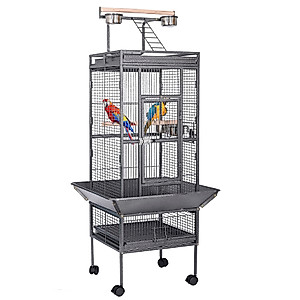 HSM 63 Inch Wrought Iron Large Bird Flight Cage with Rolling Stand for African Grey Parrot Cockatiel Sun Parakeet Conure Lovebird Canary…