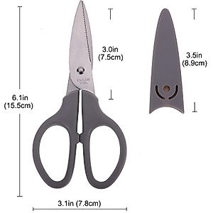 YOUGUOM 6in Multipurpose Scissors, Stainless Steel Sharp Basic Shears for Office Home Household Kitchen School Craft Supplies w/Protective Cover, Comfort Grip Grey