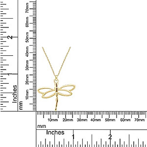 Wishrocks Dragonfly Insect Charm Pendant Necklace Jewelry for Women in 14k Yellow Gold Over Sterling Silver Along with 18" Silver Chain