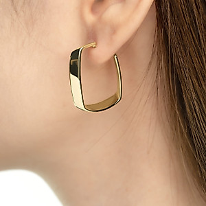 vaoruteng 14 Karat Gold Hoop Earrings Gold Earirngs for Womens Square Simple Hoop Jewelry Lightweight Hypoallergenic Earrings for Gift 1