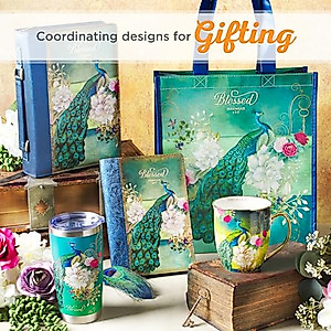 Christian Art Gifts Blue Peacock Ceramic Coffee Mug with Gold Accents – 14 oz. Lead and Cadmium-free Inspirational Scripture Coffee and Tea Mug for Women & Men with Bible Verse: Blessed –Jeremiah 17:7