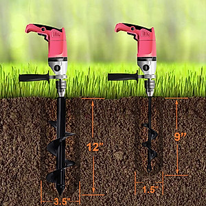 Auger Drill bit Set 3.5x12& 9x1.5 Inch Auger Drill Bit for Planting Garden Auger Spiral Drill Bit for 3/8”Hex Driver Drill Bulb & Bedding Garden Drill Planter with Gardening Gloves