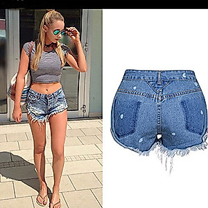 Fashion Sexy Shorts,THENLIAN Women Sexy Ripped Jeans Denim Shorts Worn Loose Shorts Pants(2XL, Blue)
