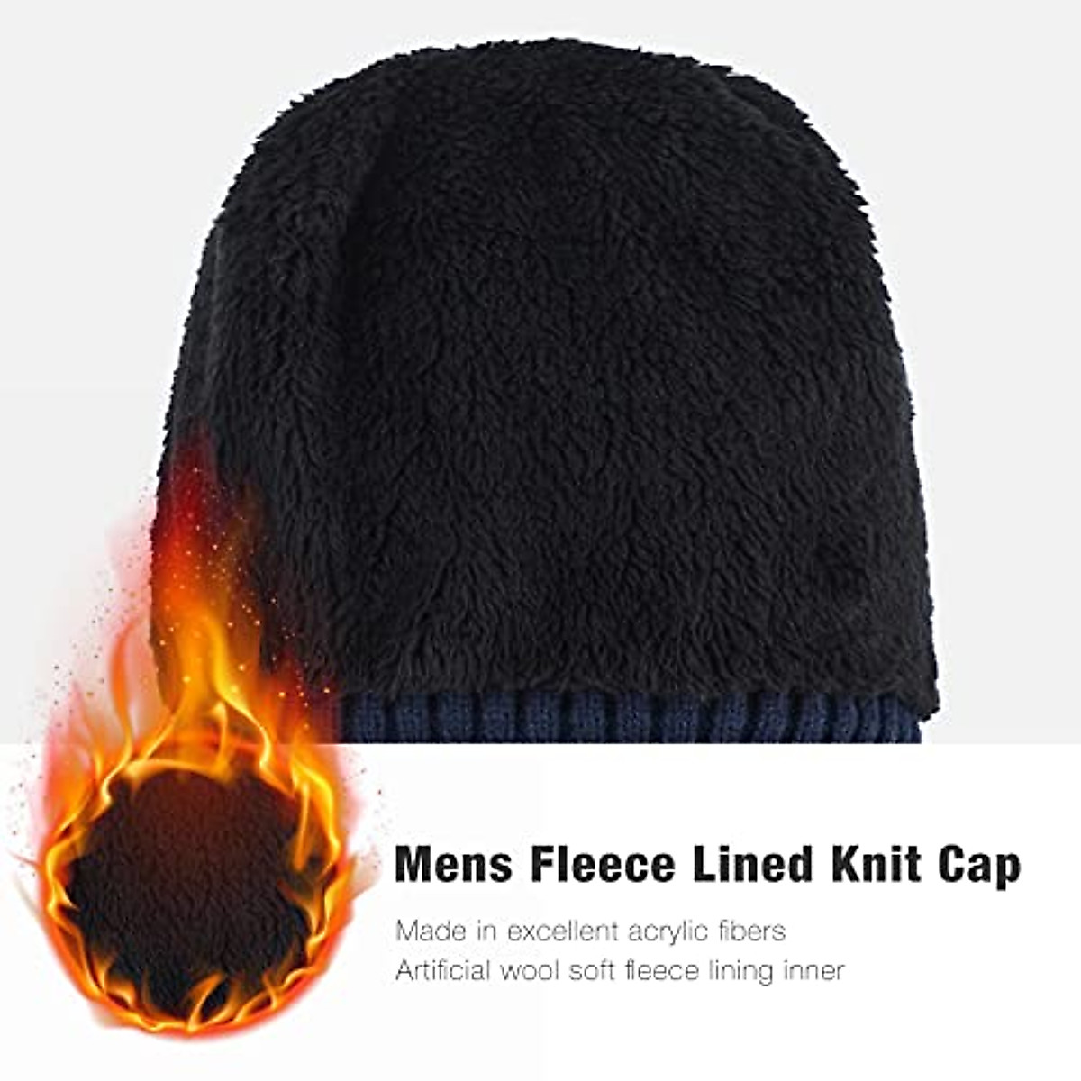 Winter Beanie Hats for Men 3 Pieces Warm Scarf Touchscreen Gloves Set Mens Fleece Lined Knit Cap for Cold Weather