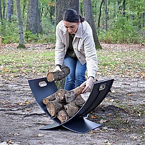Sunnydaze 30-Inch Firewood Log Rack - Indoor/Outdoor Heavy-Duty Black Powder Coated Steel Construction