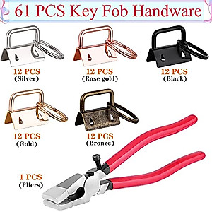 Modacraft Key Fob Hardware, Keychain Hardware Set Includes 60PCS 1 Inch Key Fob Hardware Wristlet Keychain With Key Fob Hardware Pliers Tool for Wrist Strap Key Chain, Lanyard Clasp Hardware