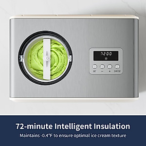 AIRMSEN 2.1-Quart Ice Cream Maker Machine with Built-in Compressor, No Pre-Freezing Required, Fully Automatic Frozen Treats Maker with LED Display & Timer, 72-Minute Cooling Function, Stainless Steel