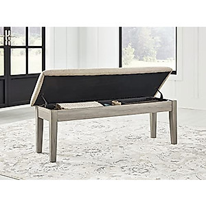 Signature Design by Ashley Parellen Upholstered Storage Dining Bench, Beige