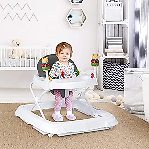 INFANS Foldable Baby Walker, Toddler Activity Walker Helper with Adjustable Height, Safety Belt, High Back Padded Seat for Kids Boys and Girls (Gray)