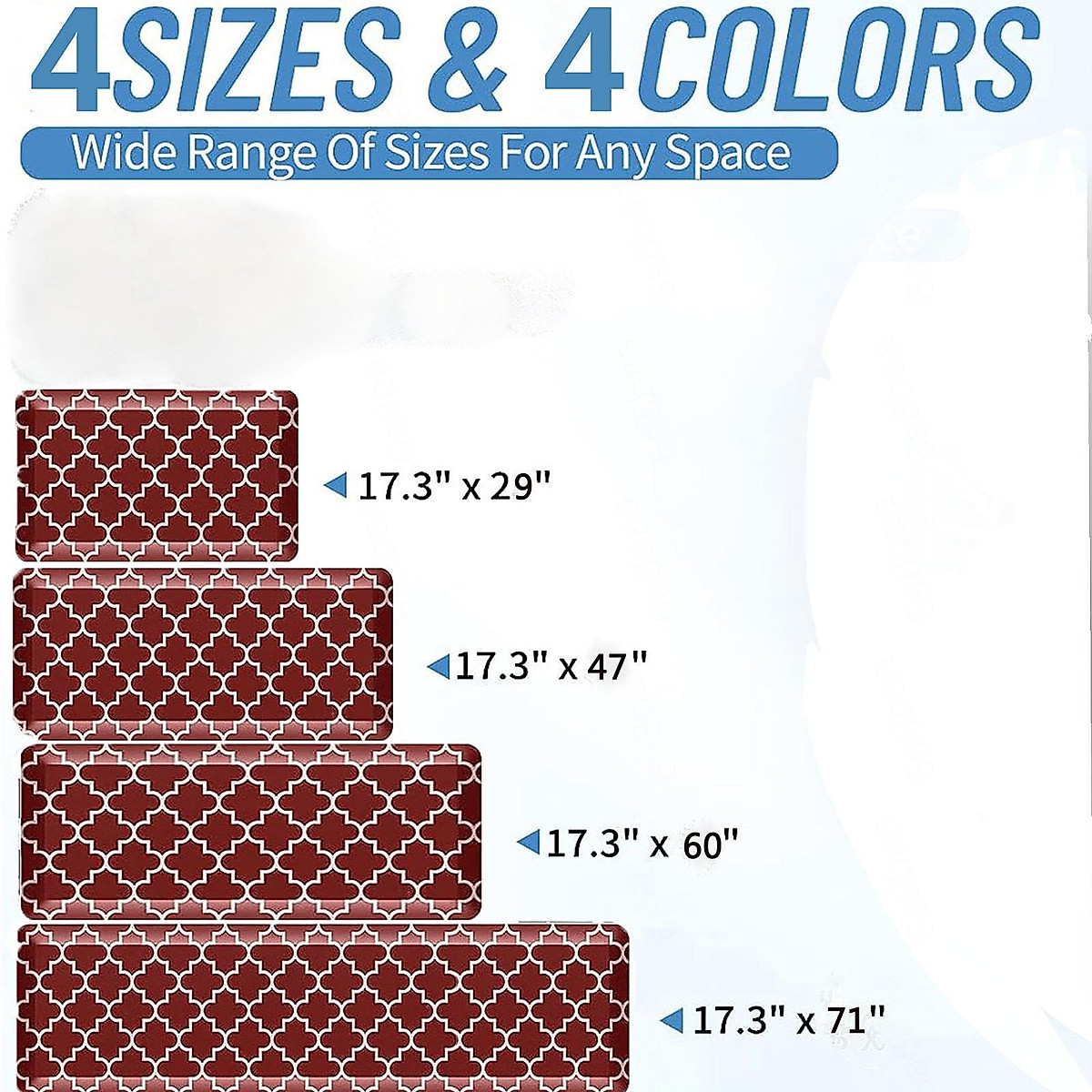 VRINO 0.75 InchThick Anti Fatigue Mats for Kitchen Floor ， Waterproof, Non Slip, Anti Fatigue Floor Mat ， for Kitchen, Office, Sink,Red-17.3×60""