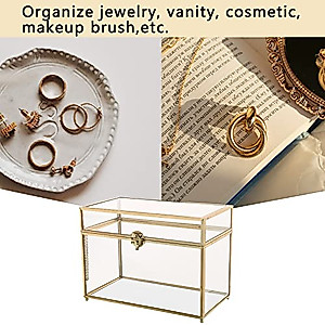 NATGAI Glass Card Box Large Geometric Terrarium Gold Handmade Brass Vintage Rectangle Shape with Foot (10 x 5.6 x 7.7 inches)