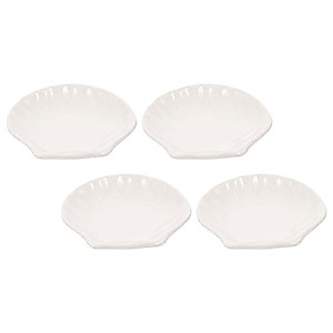 Coffee Container Ceramic Tea Bag Holder 4pcs White Porcelain Shell-Shaped Tea Bag Coasters Spoon Rests Teabag Storage Holder Tray Saucer Snack Seasoning Dish Coffee Tray