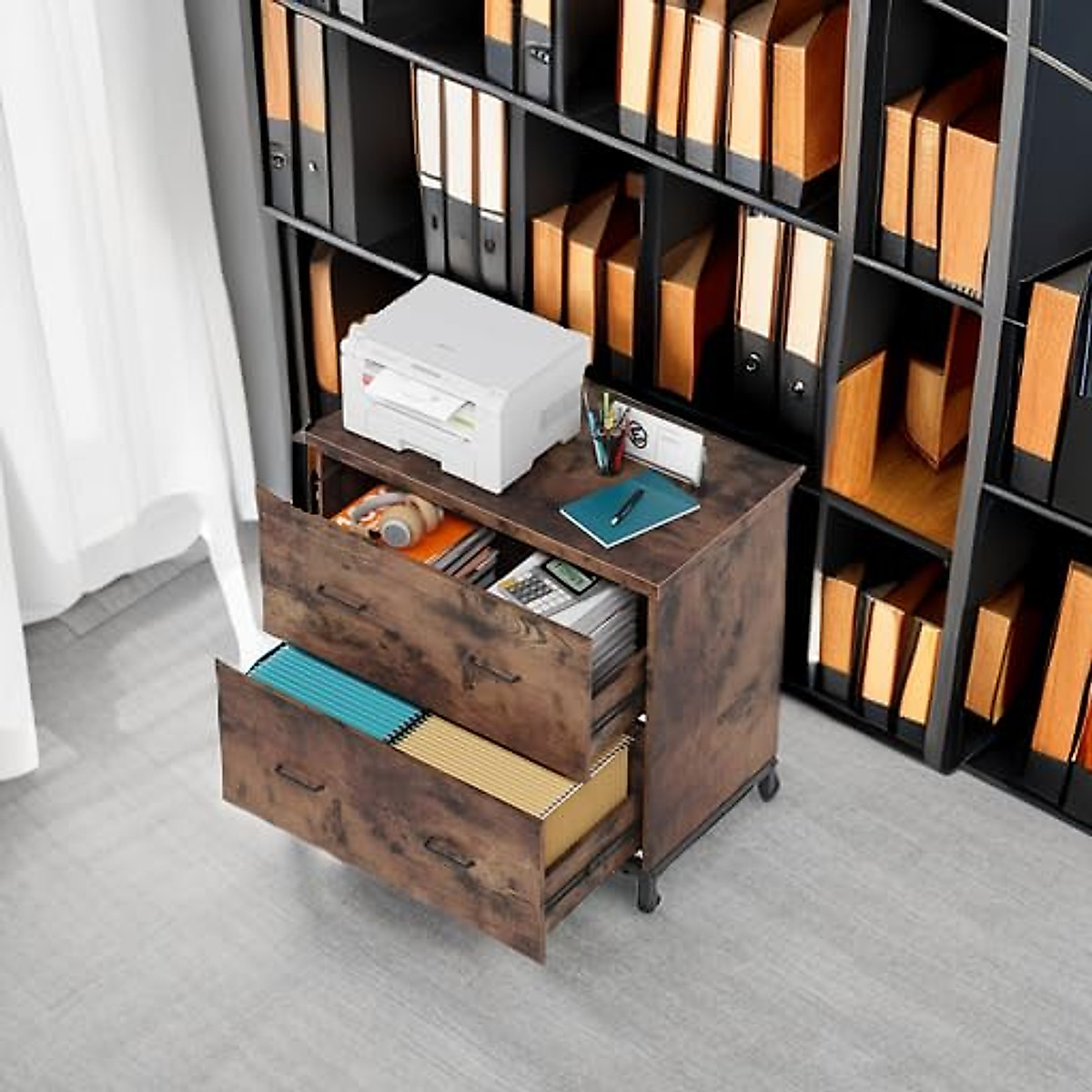 Tribesigns 2-Drawer File Cabinet, Wood Lateral Filing Cabinet, Home Office File Cabinet for A4, Letter Size, Rustic Brown