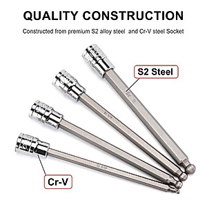 CASOMAN 3/8"Drive Extra Long Ball-End Hex Bit Socket Set, 18 Piece Allen Socket Set, Metric & SAE, 3mm to 10mm, 1/8" to 3/8", CR-V and S2 Steel